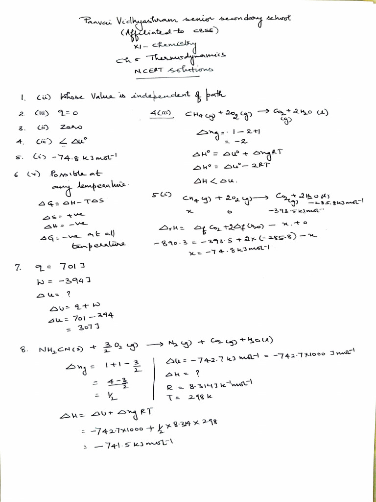11 - Ncert Solutions Thermodynamics | PDF