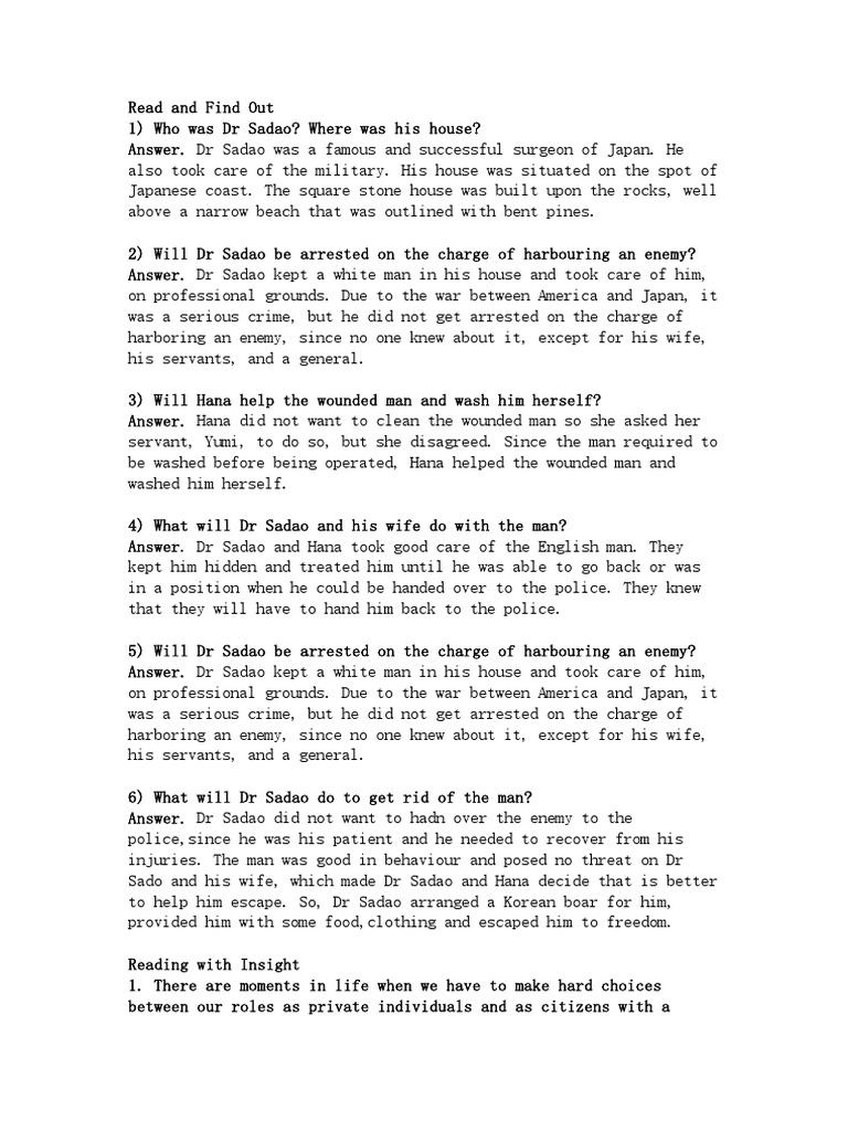 Ncert Solutions For Class 12 English Chapter The Enemy | PDF