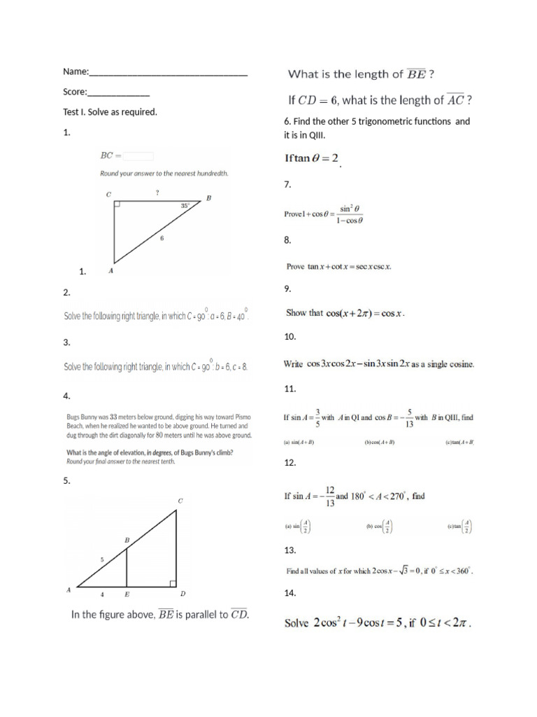 Prefinal Exam Trigonometry | PDF