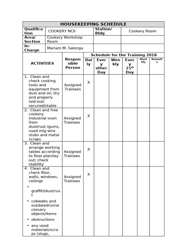 Housekeeping Schedule | PDF | Housekeeping