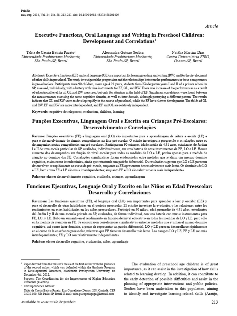 Oral Language and Executive Functioning | PDF | Syllable | Executive ...