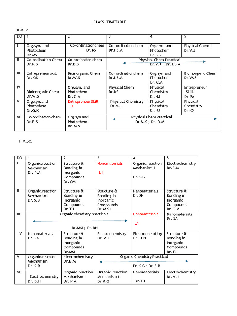 CLASS TIME TABLE 2024 June17final | PDF | Inorganic Chemistry ...