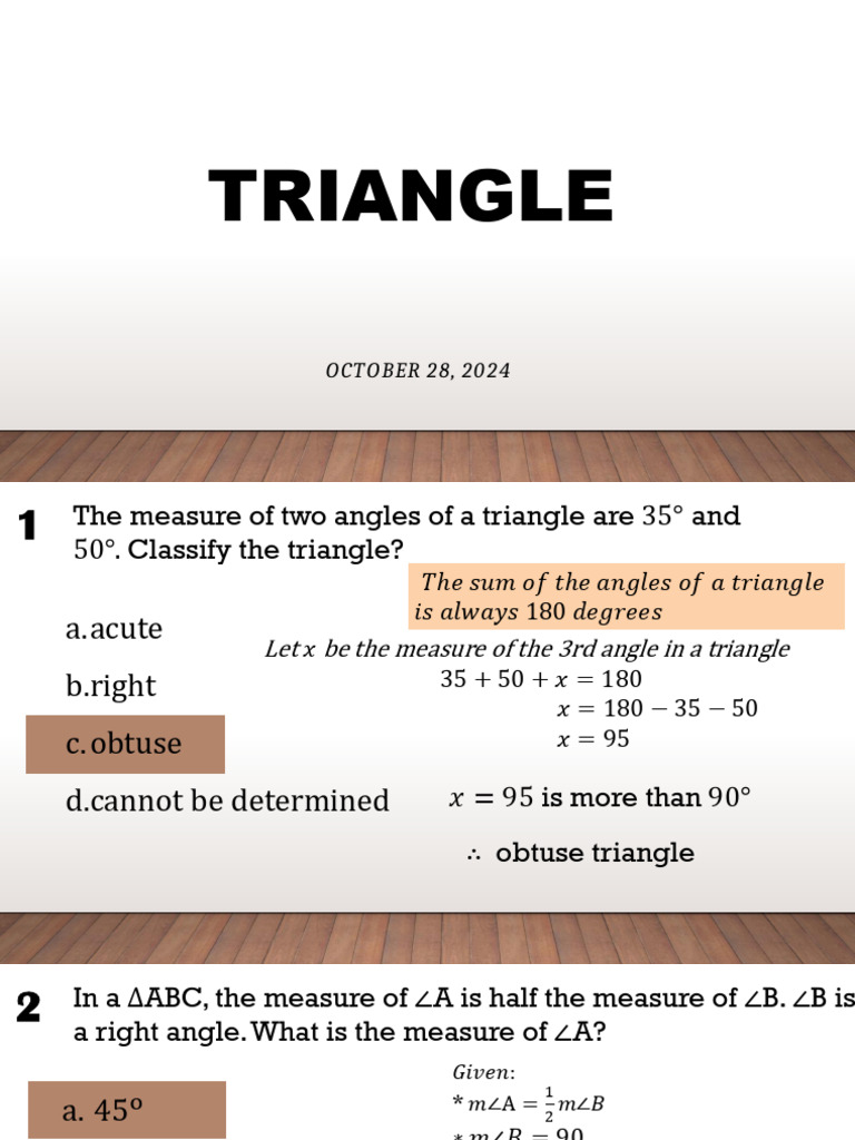 Oct. 28 2024 MATH REVIEW | PDF | Triangle | Angle