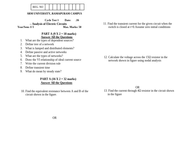 Elec Ckts ct1 | PDF | Teaching Methods & Materials | Science & Mathematics