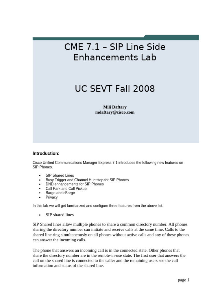 Configuring SIP Features in CME 7.1 | PDF | Session Initiation Protocol | Telephone