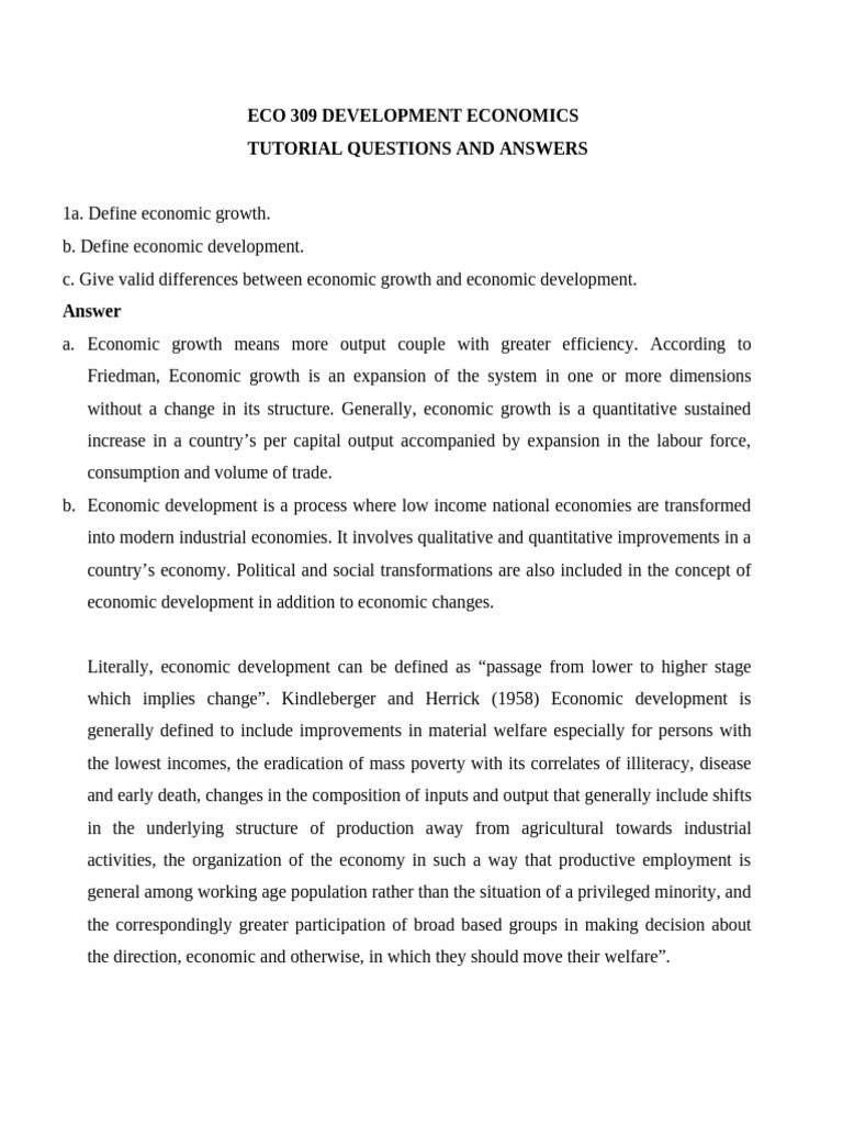 Eco 309 Development Econs Tutorial Questions and Answers | PDF | Gross ...