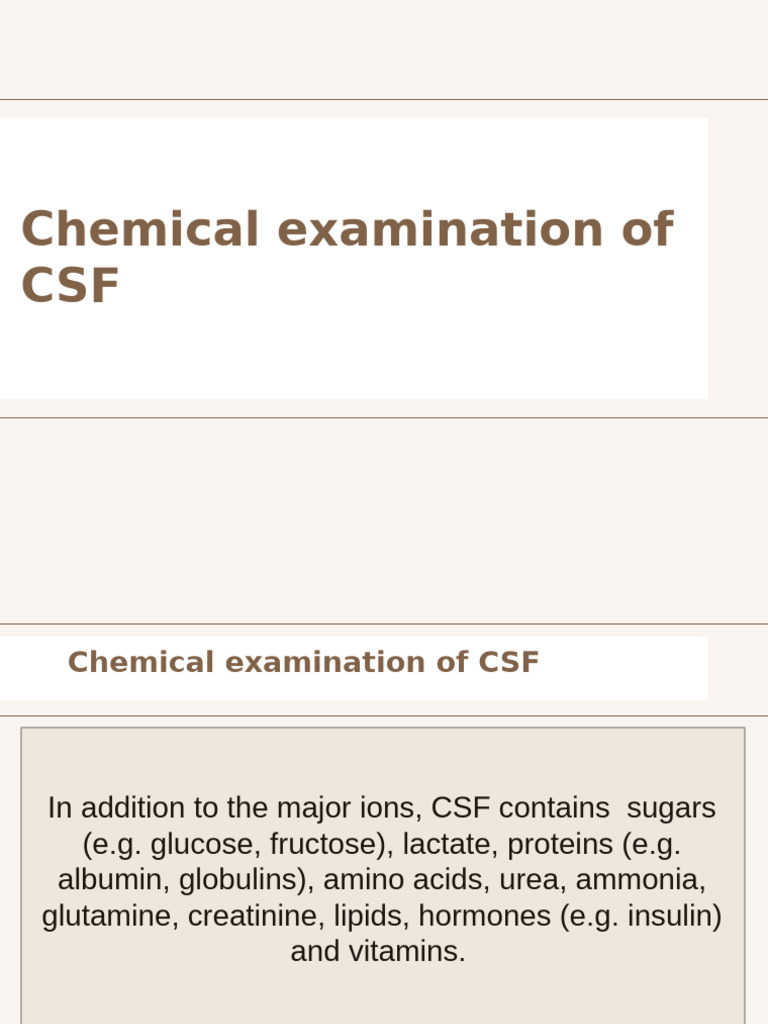 Chemical Examination of CSF | PDF | Cerebrospinal Fluid | Glucose