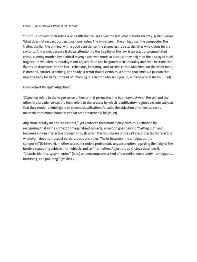 Understanding Abjection in Kristeva and Phillips | PDF