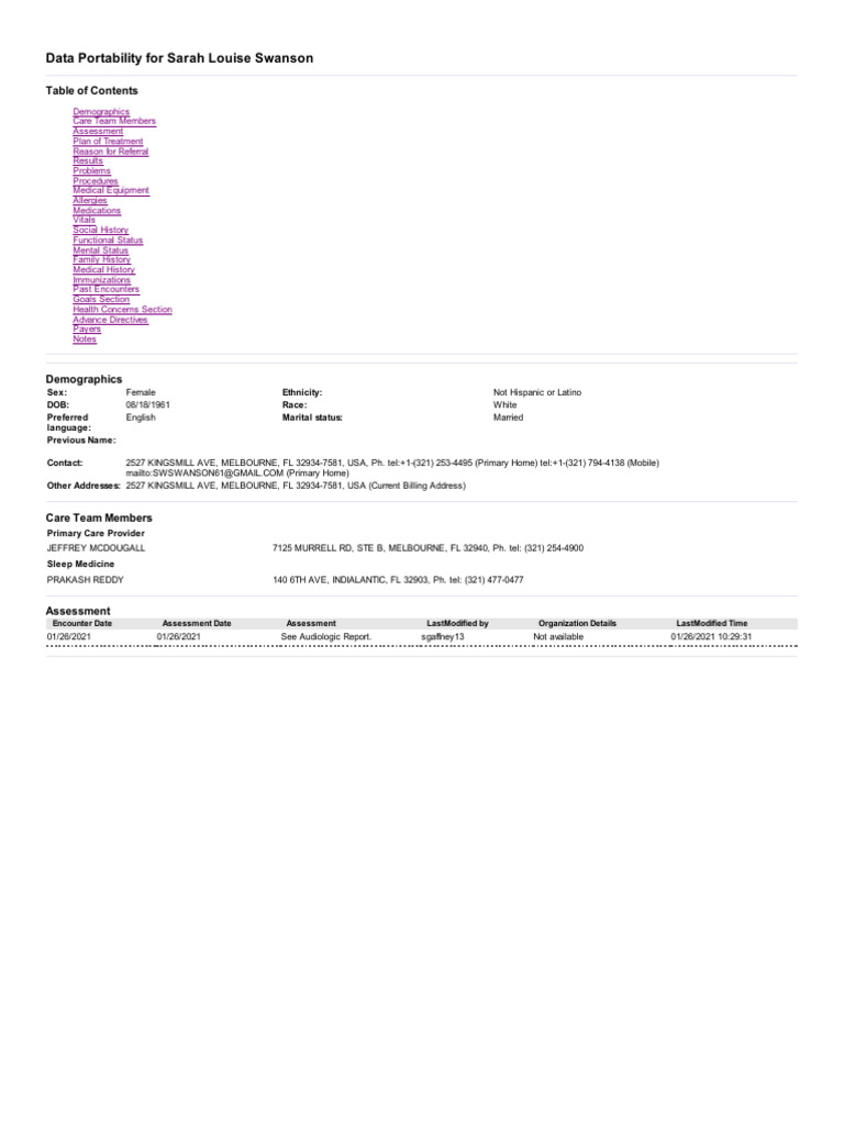 Sarah Swanson AmbulatorySummary1 Alltime | PDF | Blood Plasma ...