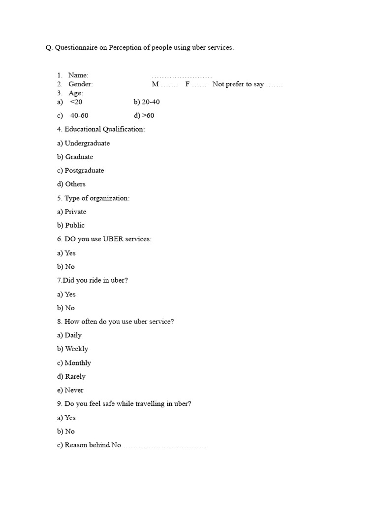 Questionnaire 1 | PDF