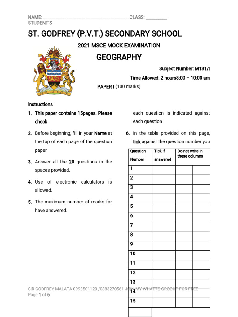 Geo 2021 Mock Paper 1 | PDF | Rain | Oceans