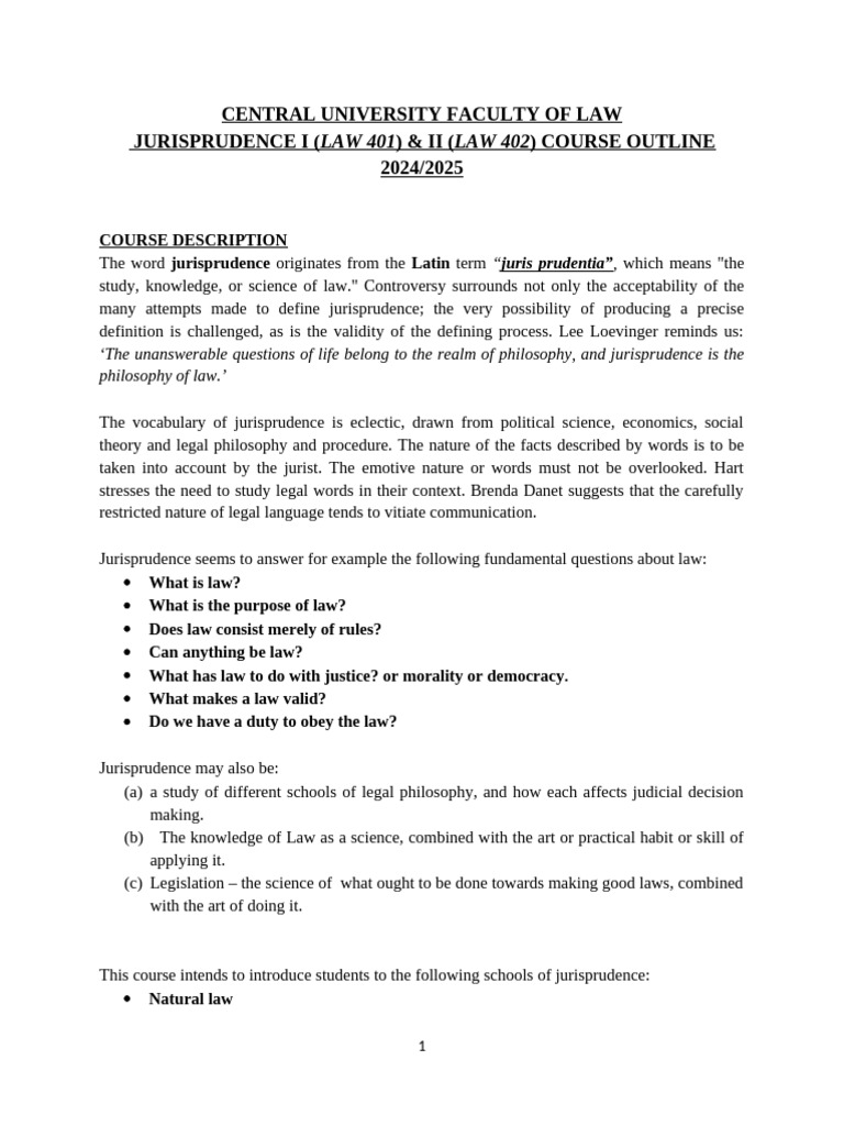 Jurisprudence Course Outlines Edit | PDF | Jurisprudence | Political ...