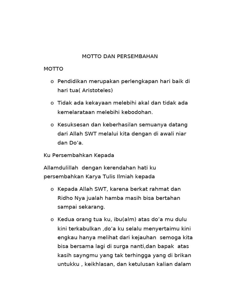 Motto dan Persembahan Karya Tulis | PDF