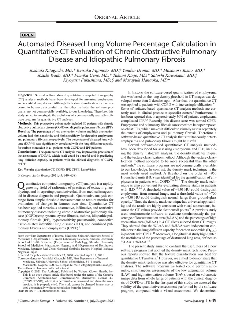Automated Diseased Lung Volume Percentage.23 | PDF | Ct Scan | Chronic ...