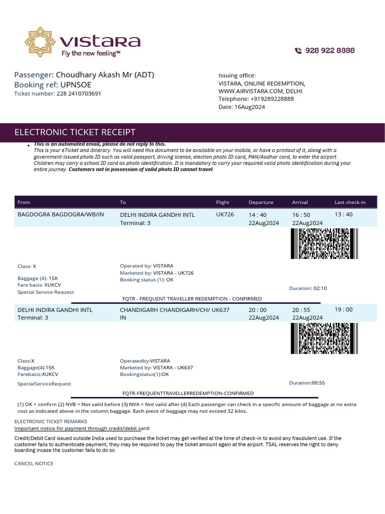 Your Electronic Ticket-EMD Receipt PDF | PDF | Credit Card | Payments