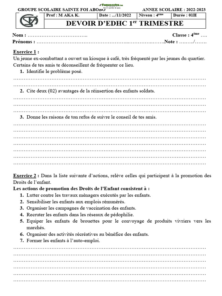 Devoir EDHC 4ème | PDF