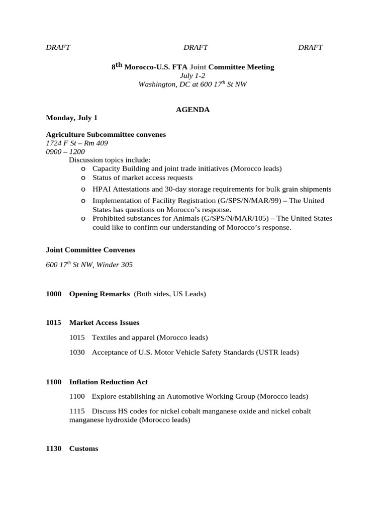 Draft Agenda Clean | PDF