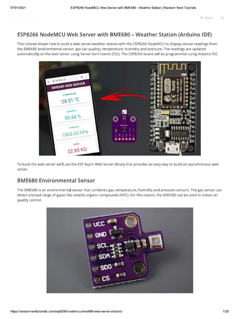 ESP8266 NodeMCU Web Server With BME680 | PDF