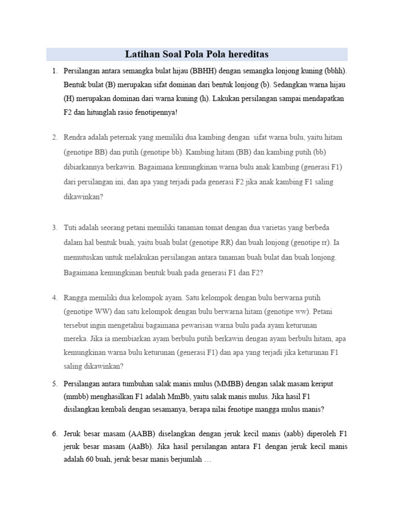 Latihan Soal Pola Pola Hereditas | PDF