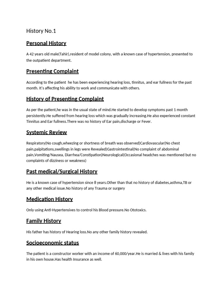 ENT Histories | PDF | Nausea | Hypertension