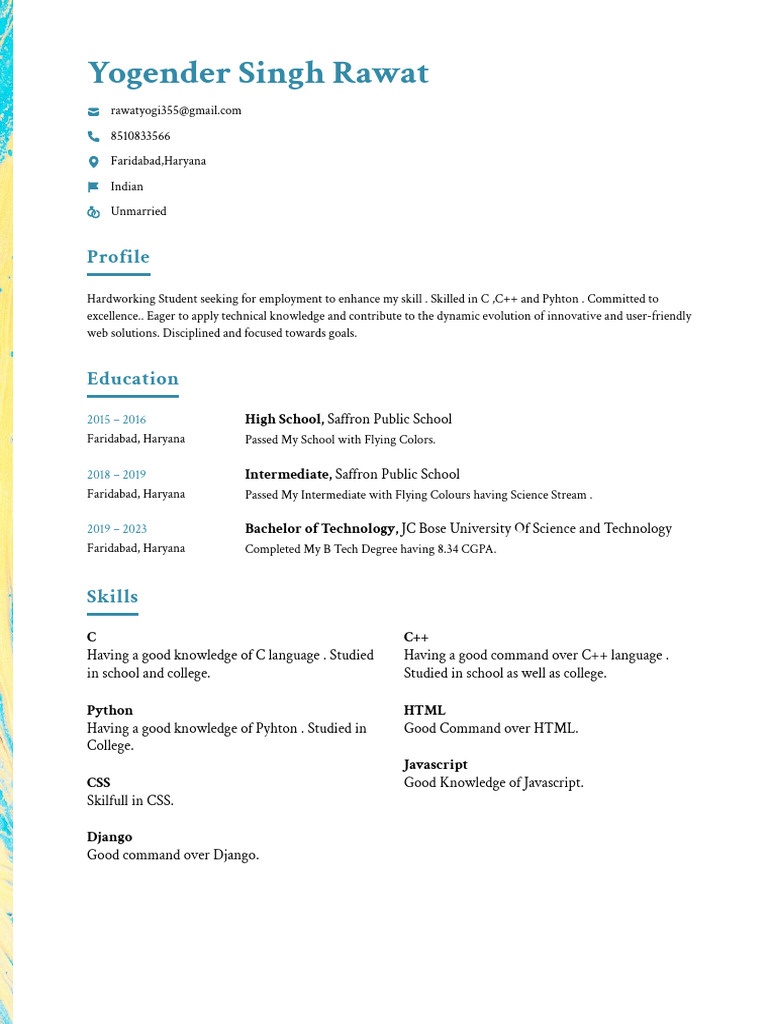 Yogender Singh Rawat Resume | PDF | Java Script | Python (Programming Language)