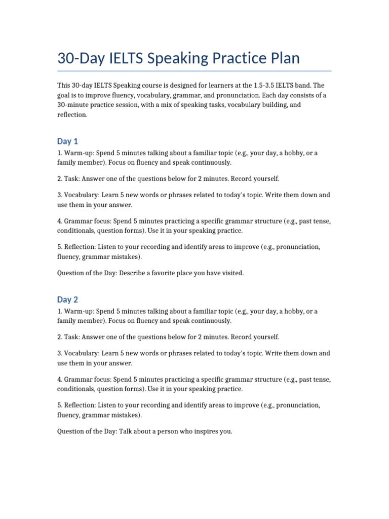 IELTS Speaking 30 Day Course Updated | PDF | Fluency | Vocabulary