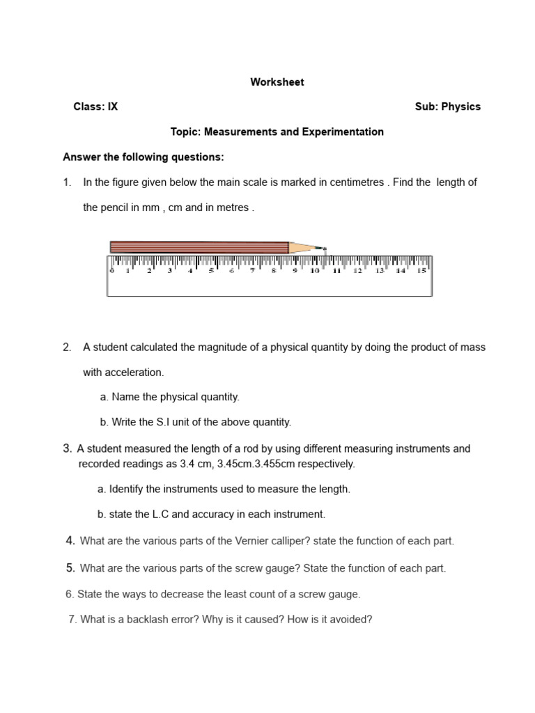 L-1 Measurements and Experimentation - Worksheet | PDF | Pendulum ...
