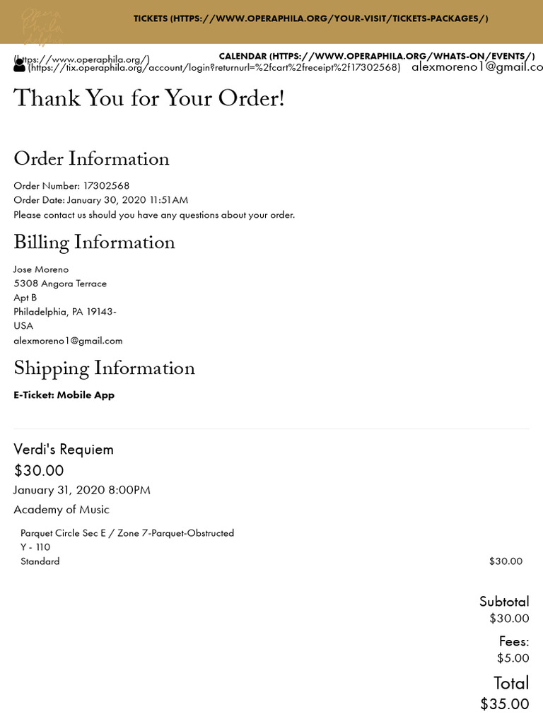 Order Confirmation for Verdi's Requiem | PDF
