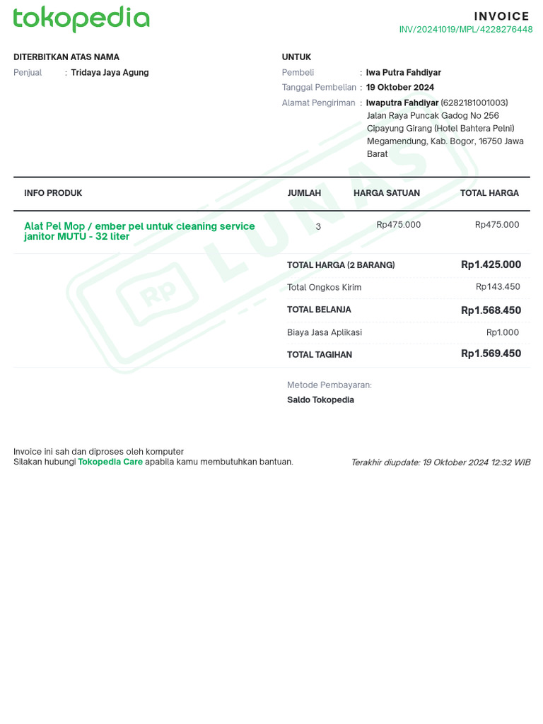 Invoice Pembelian Alat Pel | PDF