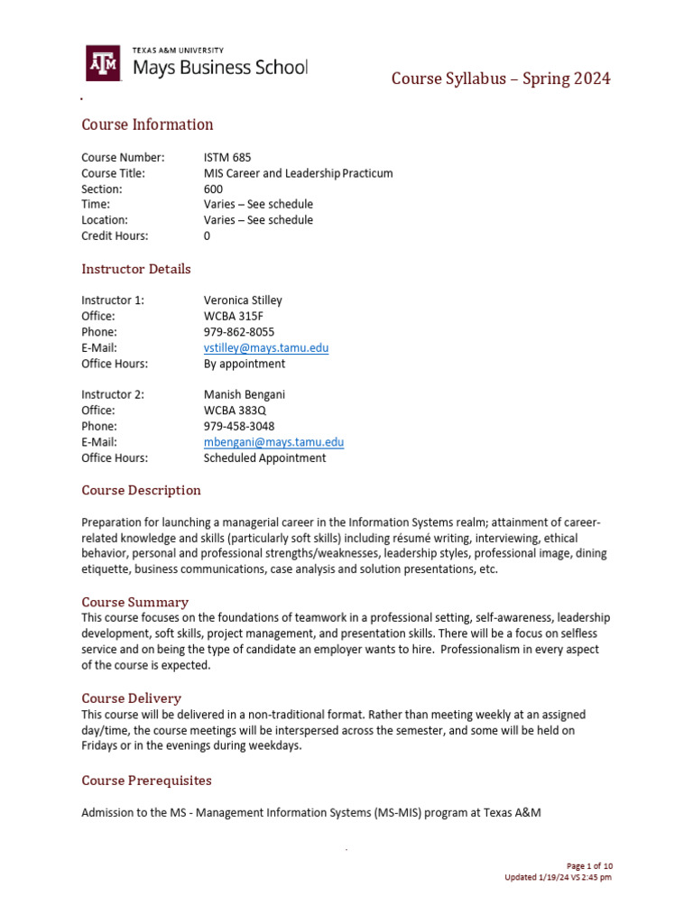 MIS Career and Leadership Practicum Spring 2024-3 | PDF | Cognition | Learning