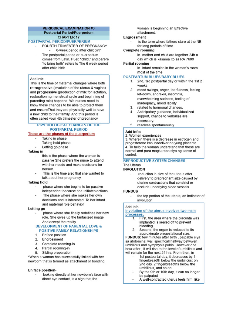 Periodical Examination #3 Postpartal Period/Puerperium Engrossment ...