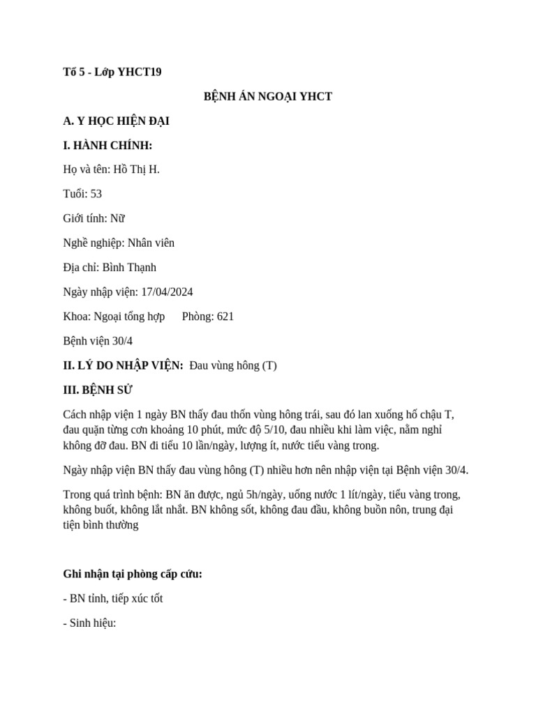 BỆNH ÁN NGOẠI YHCT | PDF