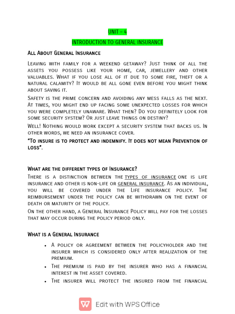 (Unit-4) Basic of Business Insurance | PDF | Insurance | Home Insurance