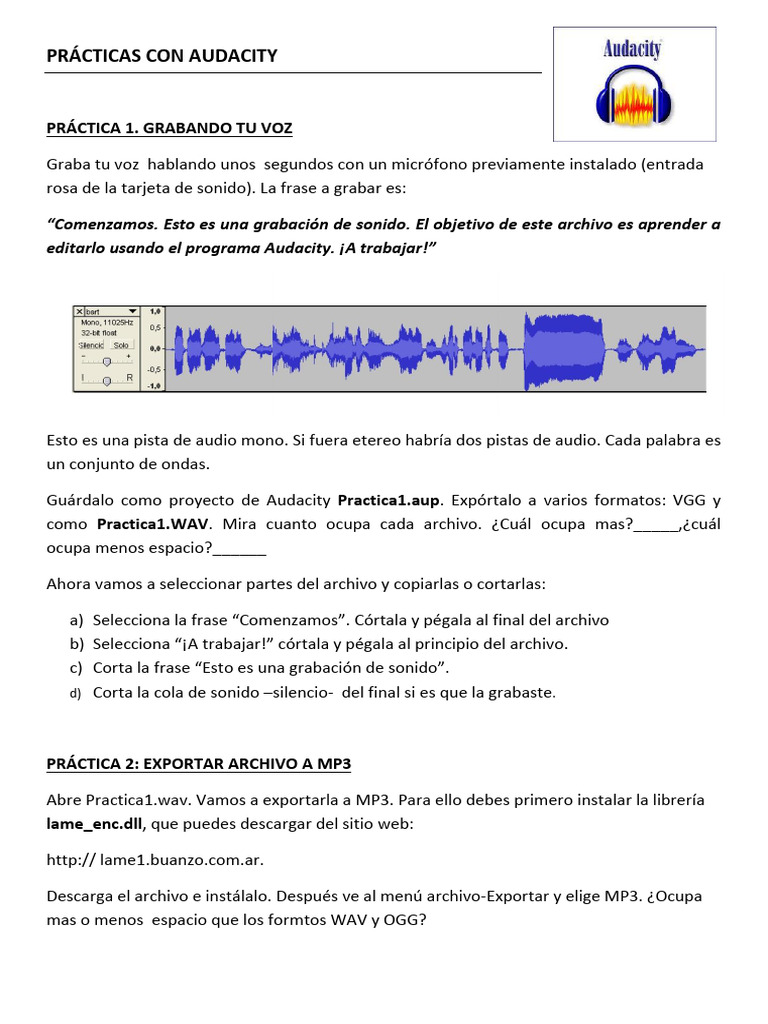 Practicas Audacity | PDF | Mp3 | Ingeniería de audio
