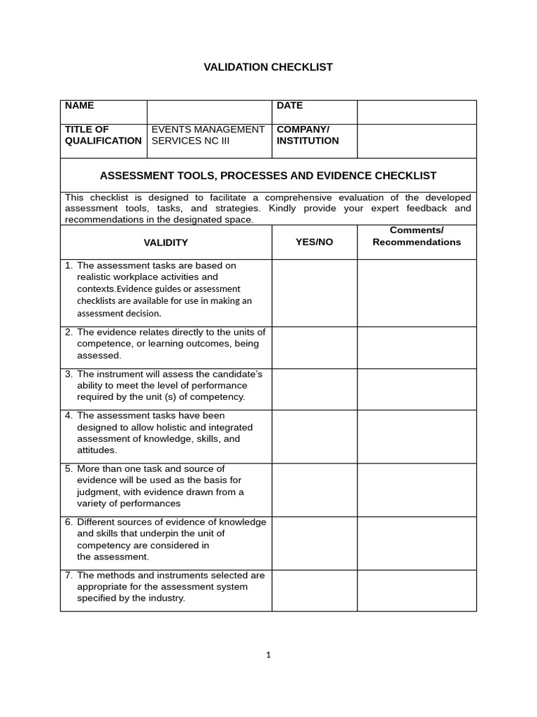Validation Checklist For Interview | PDF | Educational Assessment | Behavior Modification
