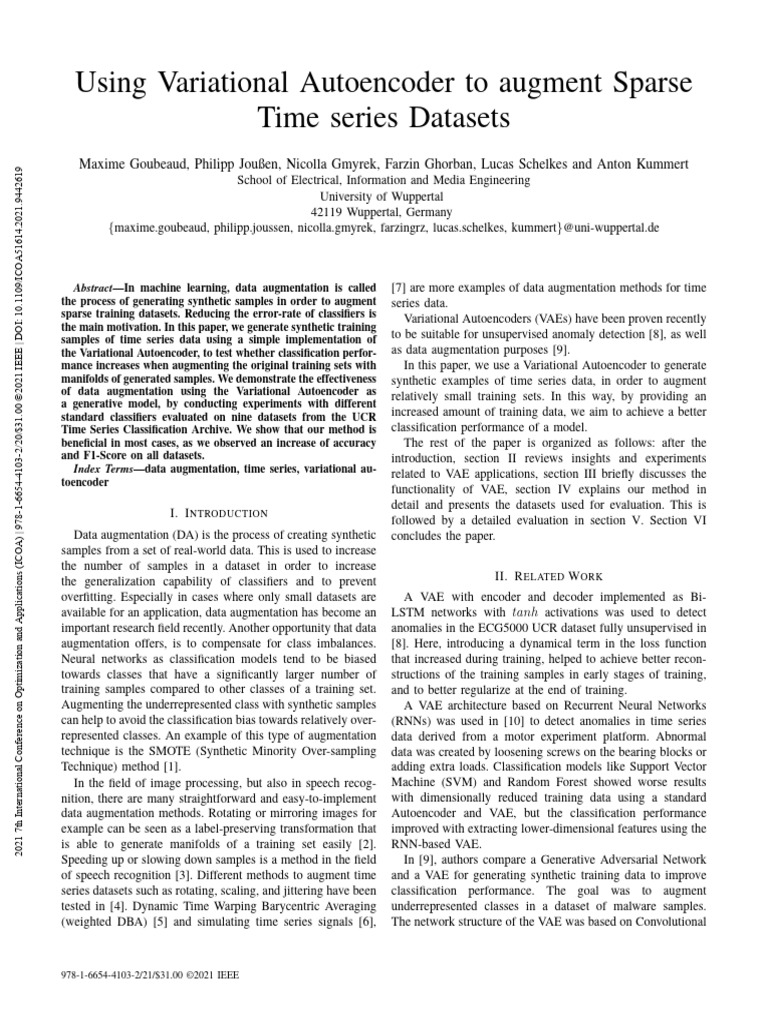 00 Using Variational Autoencoder To Augment Sparse Time Series Datasets Pdf Artificial
