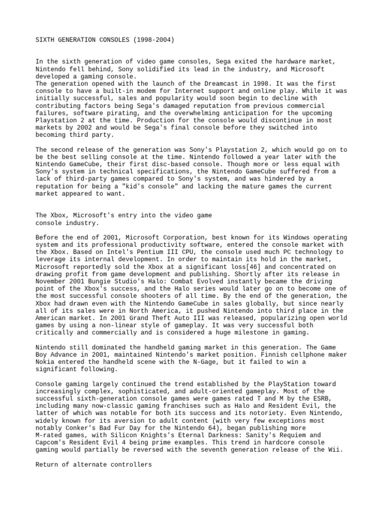 Game History - 6th Generation | PDF | Video Game Consoles | Computing