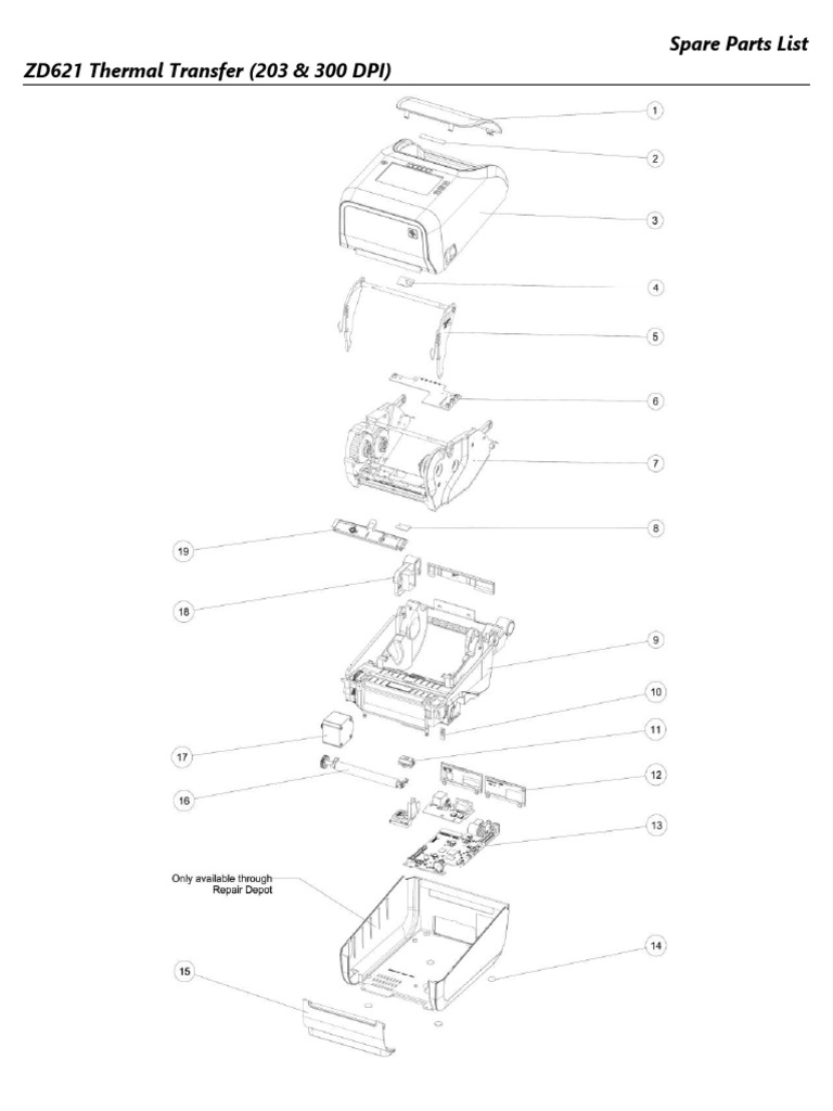 ZD621 Thermal Printer Parts List | PDF | Printer (Computing)