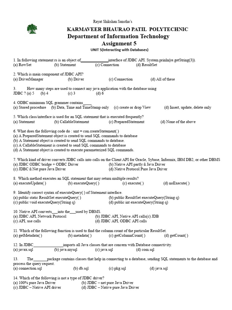 DB Unit 5 AJP Assognment | PDF | Databases | Sql