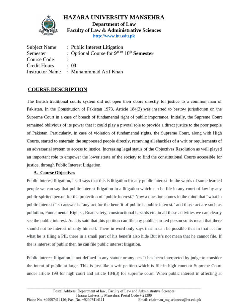 Public Intrest Litigation Fall, 2024 | PDF | Judicial Review | Judiciaries