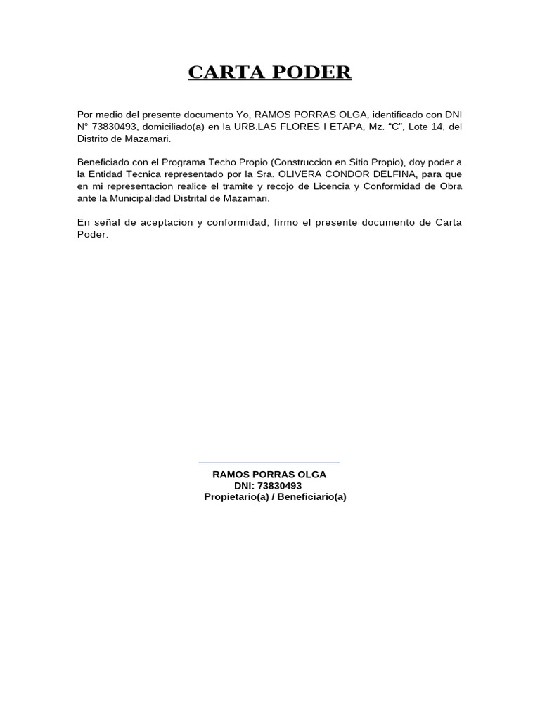 Carta Poder - Editable - Ramos | PDF