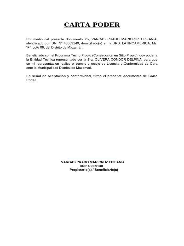 Carta Poder - Editable - Vargas | PDF