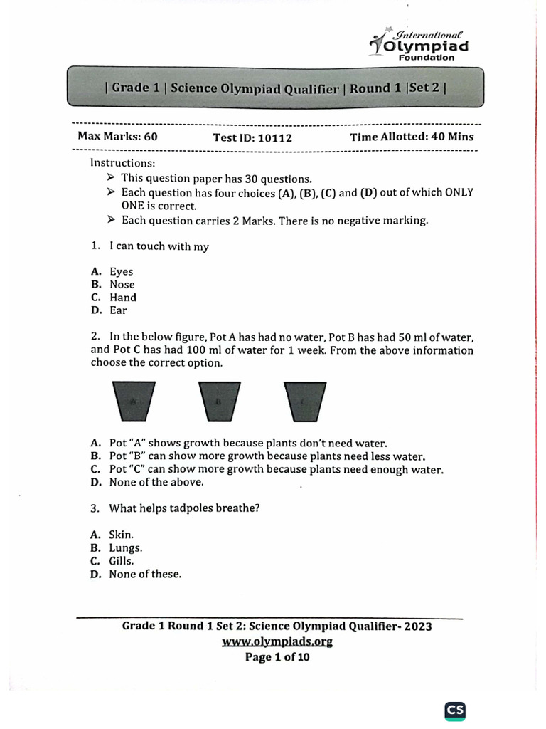 Science Olympiad Sample QP | PDF