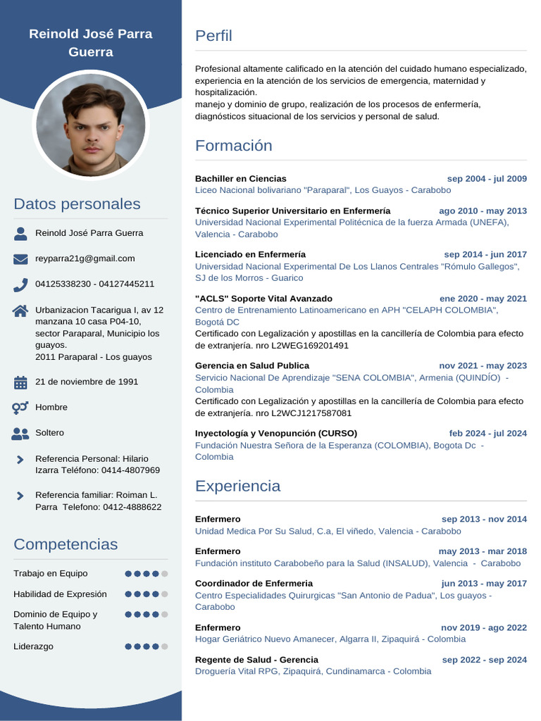 CV Reinold José Parra Guerra | PDF | Enfermería | Colombia