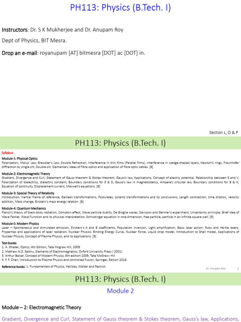 LectureNotes PH113 Module2 ARoy | PDF | Flux | Electrostatics