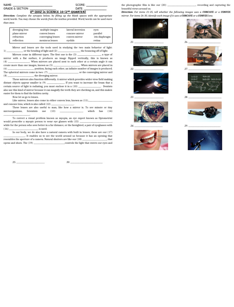 4th Quiz | PDF | Mirror | Optical Devices