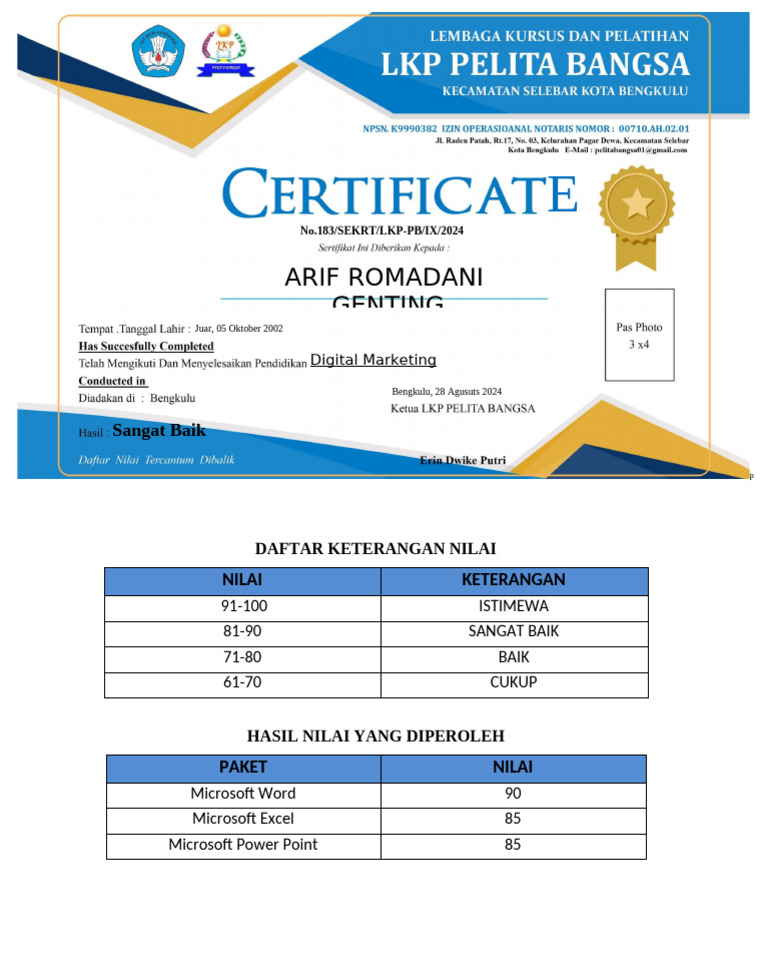 Sertifikat Komputer | PDF