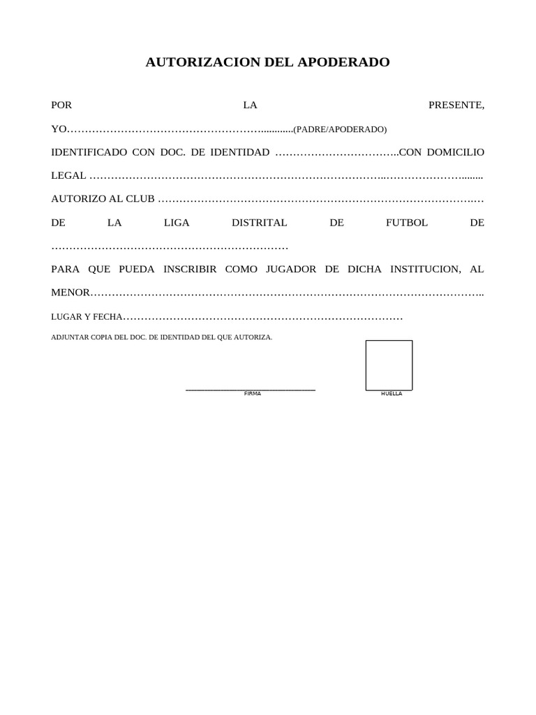 Modelo de Autorizacion Del Apoderado | PDF