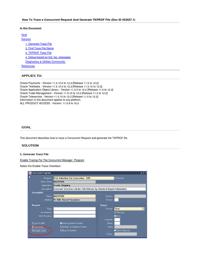 How To Trace A Concurrent Request and Generate TKPROF File (Doc ID 453527.1) | PDF | Debugging ...