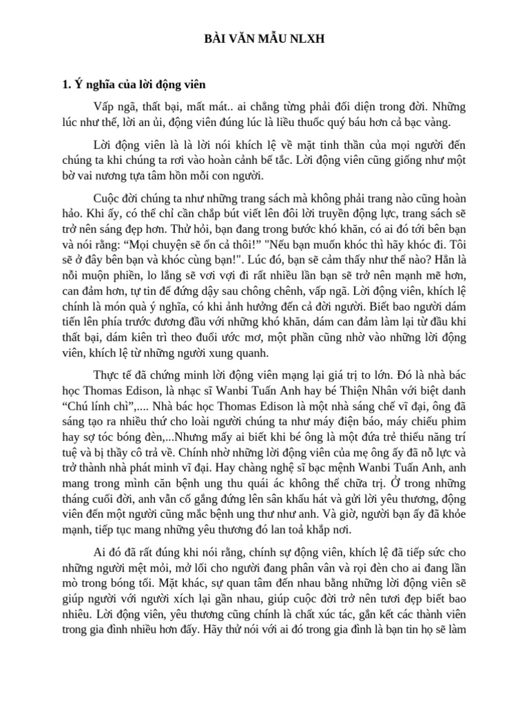 Bài Văn Mẫu Nlxh | PDF